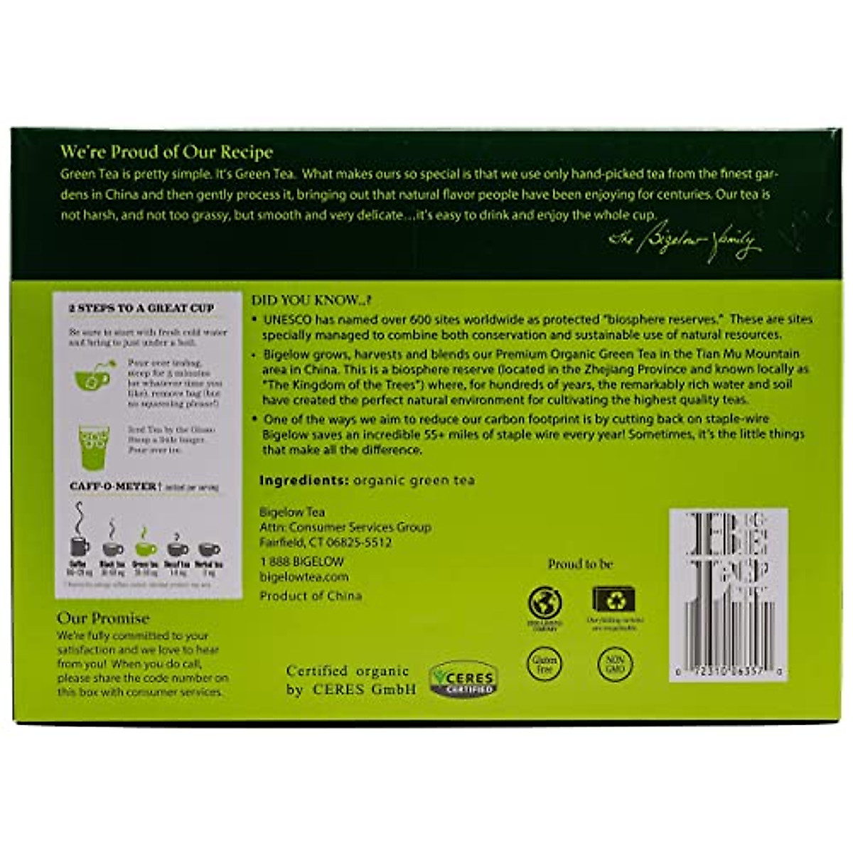 Bigelow Premium 100-Percent Organic Green Tea 150-Count Box, Individually Wrapped