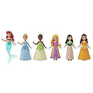 Mattel Disney Princess Toys, Small Doll Party Set with 6 Posable Princess Dolls in Sparkling Clothing & 13 Tea Time Accessories
