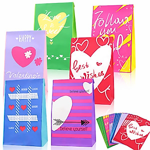 HOWAF 24 Pieces Valentine&#039;s Day Paper Bags, Valentine&#039;s Day Treat Bags with Heart Pattern for Wedding Supplies, 6 Pattern Gift Bags for Present Wrapped