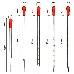 StonyLab Glass Dropper Pipettes Set, Thick Borosilicate Glass Dropping Pipettes Liquid Transfer Set with Red Rubber Caps for Lab, Set of 10 (Graduated 0.5ml, 1ml, 2ml; Non-Graduated 1ml, 3ml)