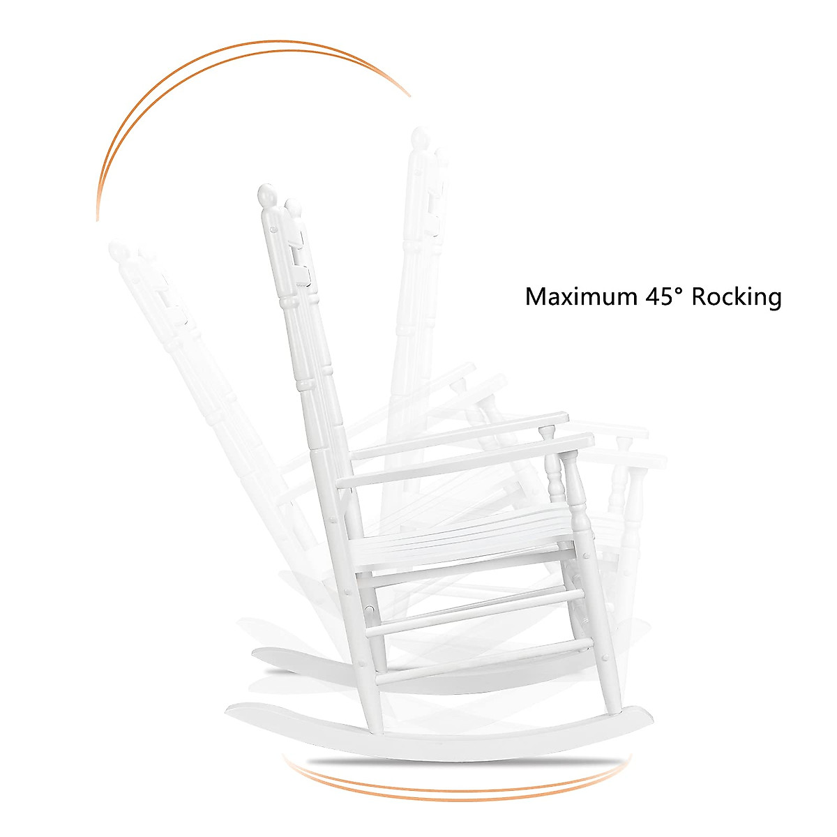 Outvita Outdoor Rocking Chair, Solid Wood High Back Rocker, All Weather Relaxing Lounge Chair for Porch Patio Fire Pit Garden Backyard Porch Indoor, White