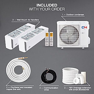 Cooper&Hunter 18,000 BTU Dual Zone Mini Split AC/Heating System 6,000 + 12,000 BTU, 22.9 SEER2, Wall Mount Ductless Air to Air Inverter Including 16ft Installation Kits