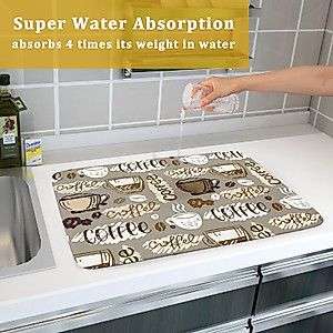 Coffee Dish Drying Mat for Kitchen Counter Decor Eat Signs 18x24 Inch Absorbent Reversible Microfiber Dish Drying Pad Dish Cafe Drainer Rack Mats for Coffee Bar