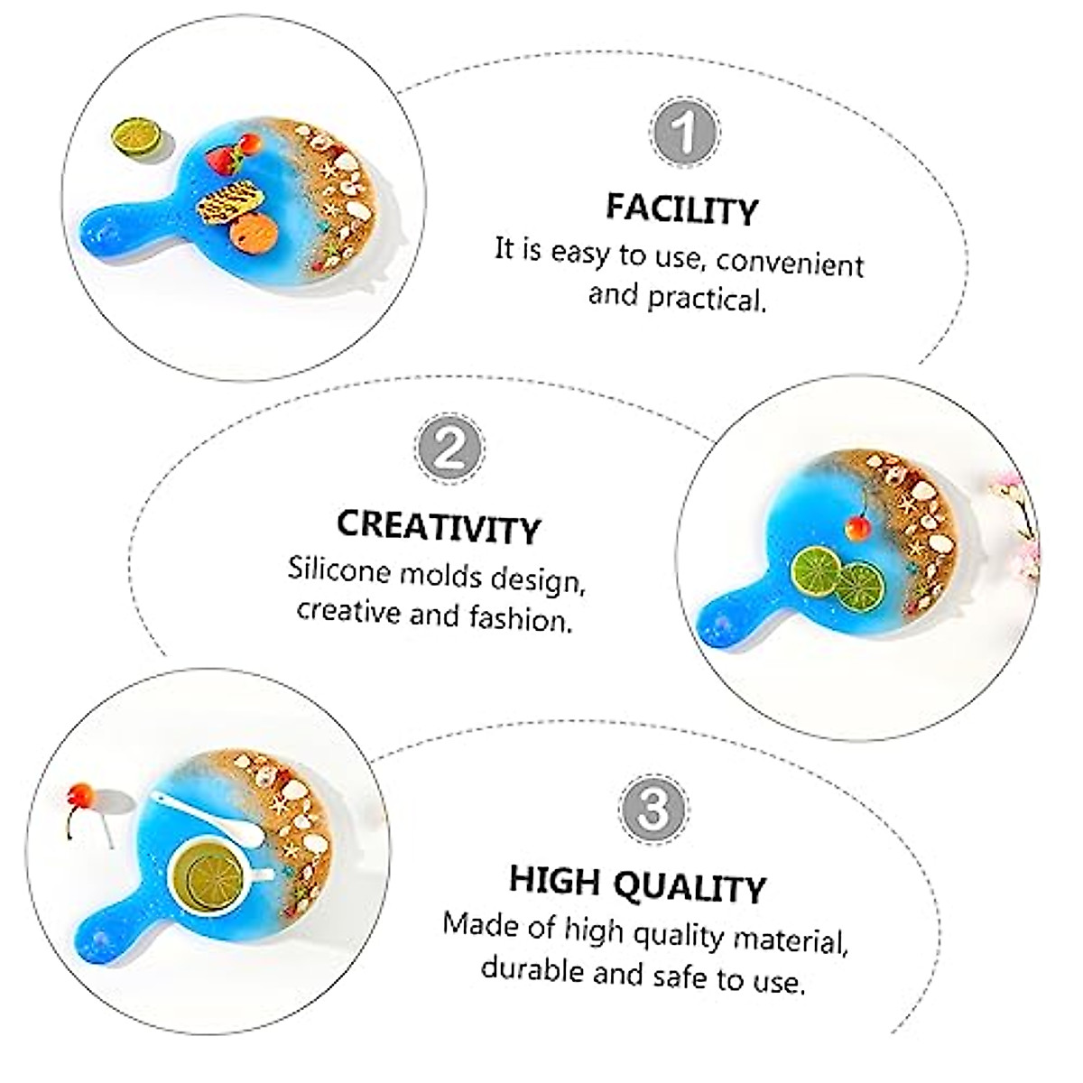 VILLCASE Tray Mold Round Serving Tray Clear Resin Epoxy Resin Coasters Bowl Mats Making Dinner Plate Resin Coaster Molds Coasters Mould Creative Coaster Mold Handle Tray Mould Cutting Board