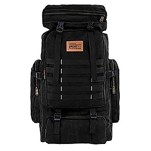Tactical Hiking Backpack, Travel Daypacks 70 Liters Waterproof Mountain Sports Bags with Dust Cover (Black, 70L)