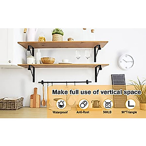 4Pack Closet Shelf Brackets, Heavy Duty Closet Rod & Shelf Brackets, 11 Inch Closet Brackets with Rod Holder, Hanger Pole Support Bracket for Clothes, Wall Mount Closet Rod Brackets with Screws-Black