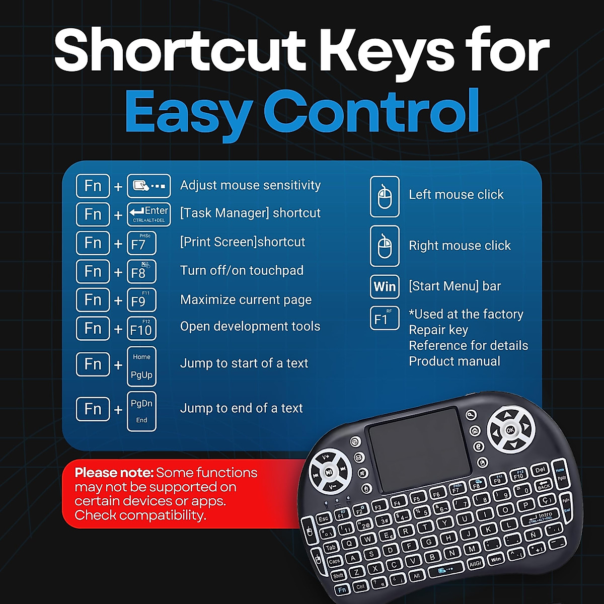 Wireless Mini Keyboard Remote Control Touchpad Mouse Combo Controller with RGB Backlit for Android TV Box Smart TV with OS+USB PC Computer Laptop Window OS HTPC Home Theater PC + USB 2.4GHz Dongle