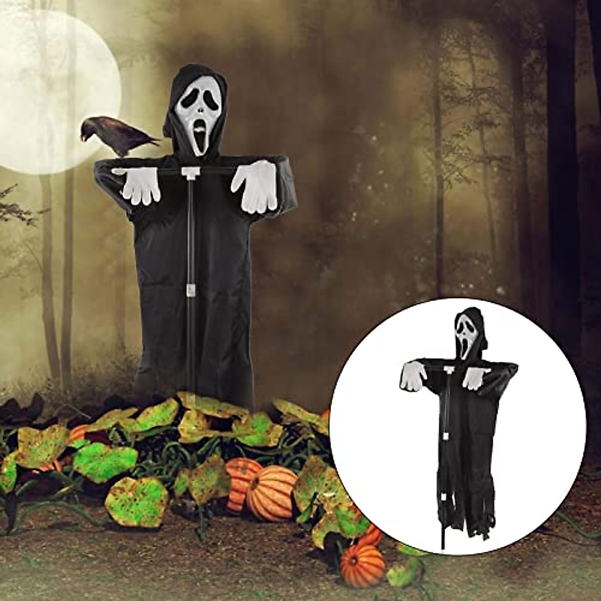 Halloween Ghostface Scream Scarecrow, Screaming Ghost Hanging Ghostface Scarecrow Detachable Pole Garden Ghostface Decoration for Outdoor Festive Atmospheres Horror Props