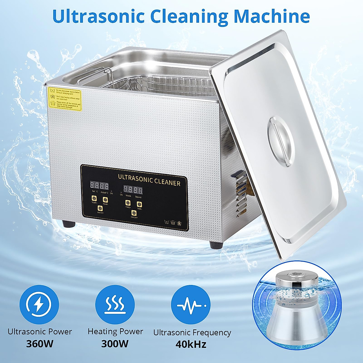 Aprafie Ultrasonic Cleaner, 360W 15L Ultrasonic Jewelry Cleaner Machine with Digital Timer Heater and 304 Stainless Steel for Dentures Glass Industrial Parts Carburetor Circuit Board