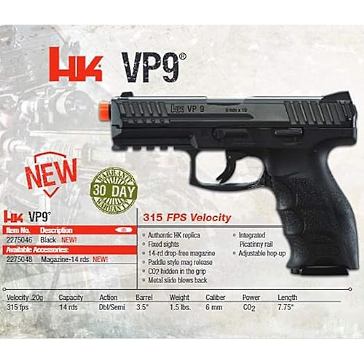 Elite Force HK Heckler & Koch VP9 Blowback 6mm BB Pistol Airsoft Gun, HK VP9 Airsoft Gun