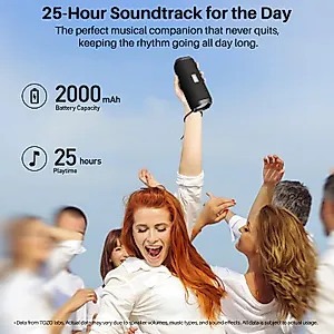 TOZO PA2 Bluetooth Speaker with Dual Drivers & Dual Bass Diaphragms, Deep Bass Loud Stereo Sound, IPX8 Waterproof, 25H Playtime, Custom EQ App Portable Wireless Speaker for Home Outdoors Travel Black