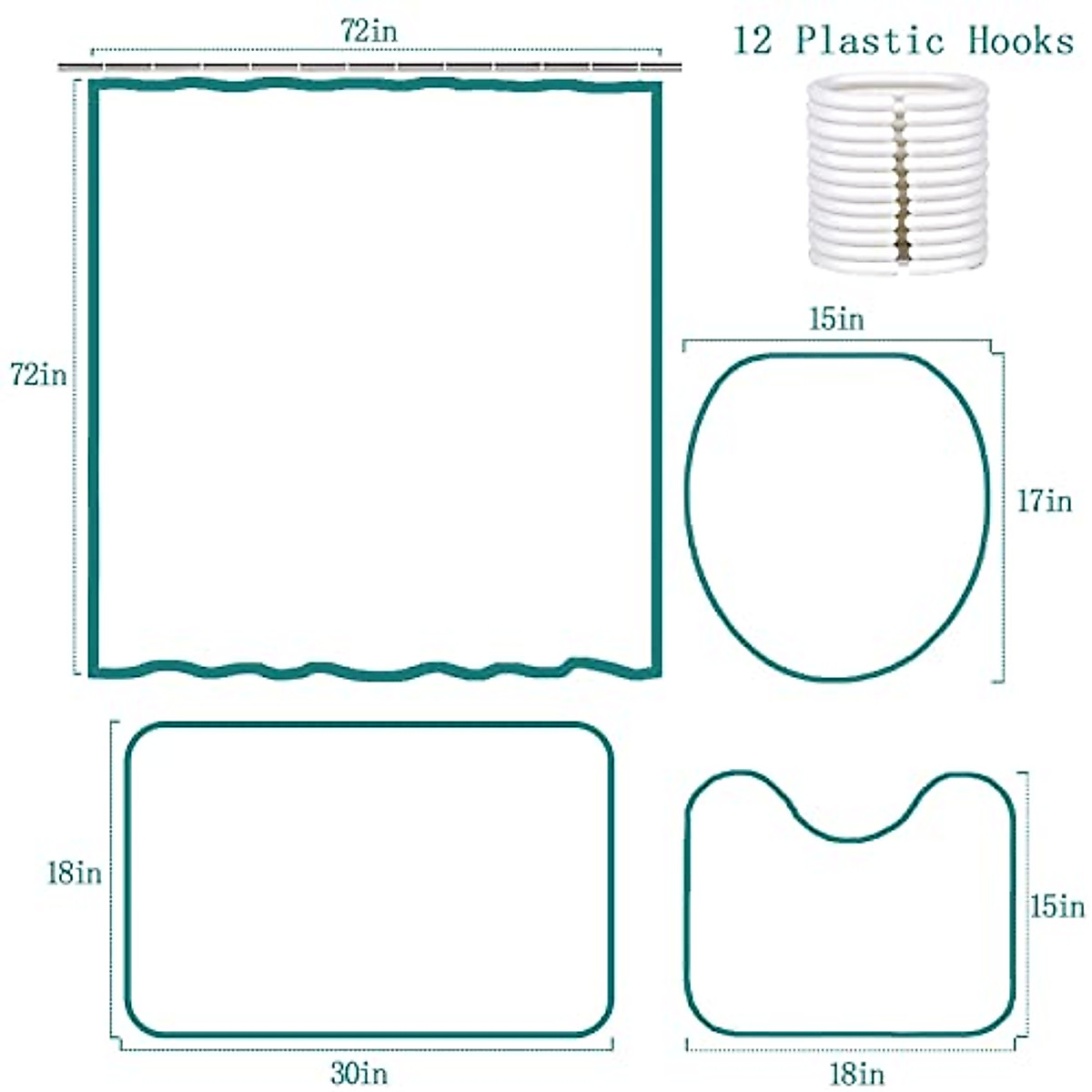 Posienr 4 Piece Cartoon Yellow Duck Shower Curtain Set, Blue Ocean Waves Bathroom Set Includes Non-Slip Carpet, Toilet Seat and U-Pad, Waterproof Shower Curtain with 12 Hooks for Bathroom Decor