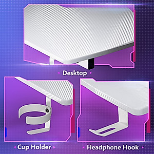 MOTPK Gaming Desk 60" with Monitor Shelf Gaming Table Desk for Girls Home Computer Desk with Cup Holder and Headphone Hook Gamer Workstation Game Table, Pink