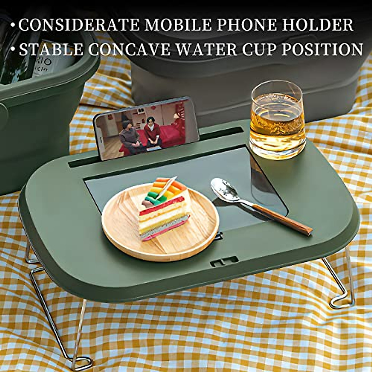 QMCAHCE Picnic Basket with Tableware and Tray Table, Foldable Basket, Collapsible Camping Basket with Handle, Portable Sink, Basin, Bucket for Hiking Yard BBQ(Green)