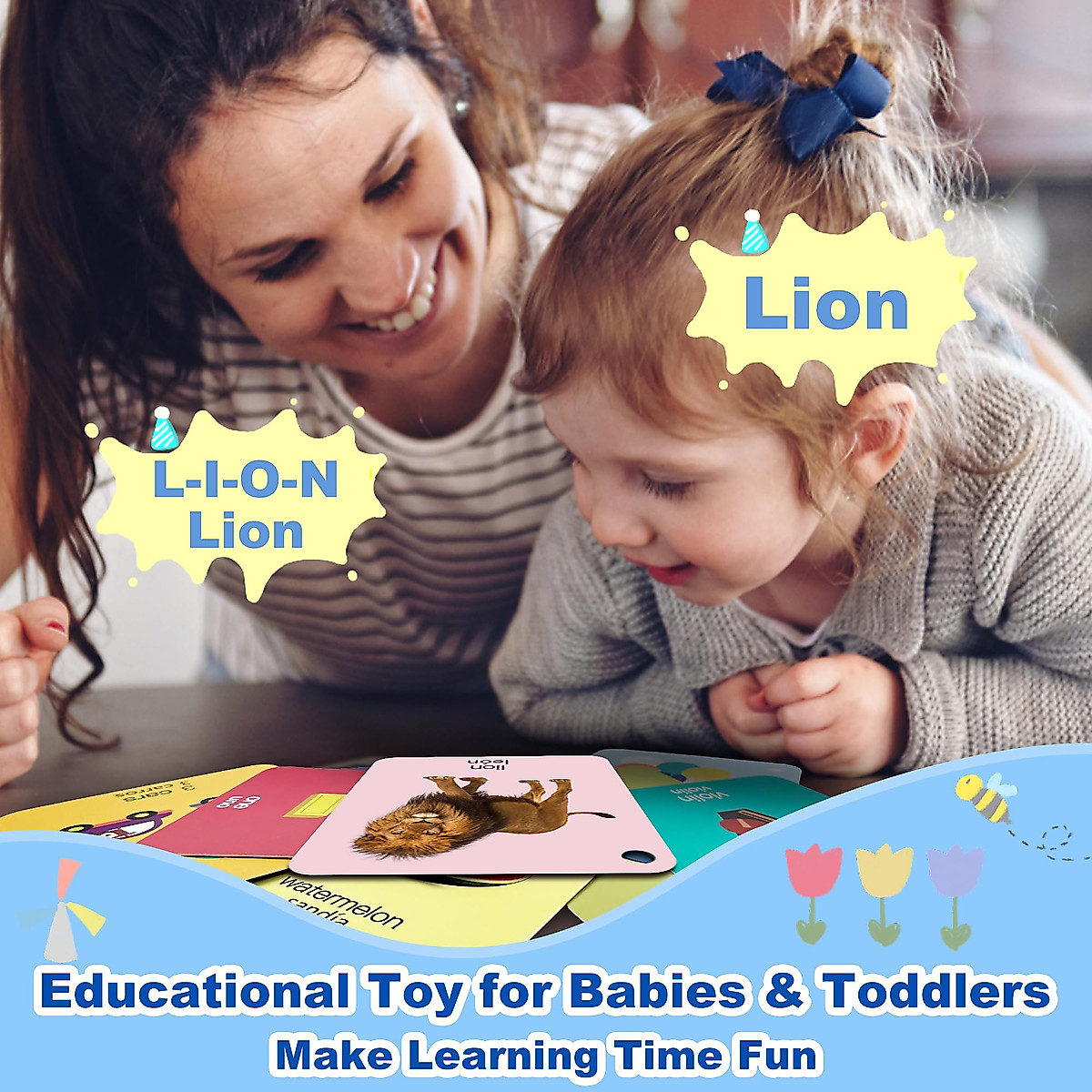 JONZOO Bilingual Baby Flash Cards, 100 Pages Toddler Flashcards with Rings & Holes, Educational Toy for Kids Baby Toddlers Over 6 Months Learn ABCs/Language/Numbers/Animals/Fruits(Visual Cards)