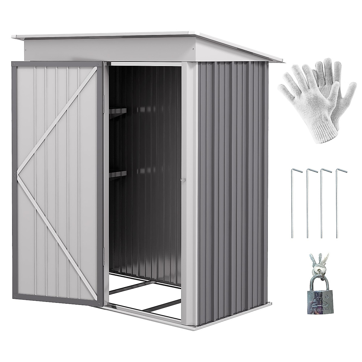 Outsunny 5.3' x 3' Outdoor Storage Shed, Metal Garden Tool House with Sloping Roof and Lockable Door for Backyard, Bike, Patio, Garage, Lawn, Gray