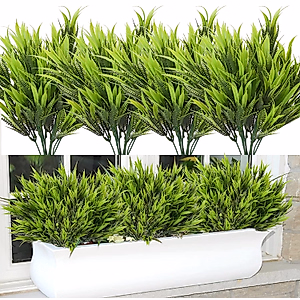 HUAESIN 8 Bundles Artificial Outdoor Plants Fake Fern Plant Fake Wheat Grass Greenery Shrubs for Outdoors Patio Porch Window Box Home Garden Plants Decor