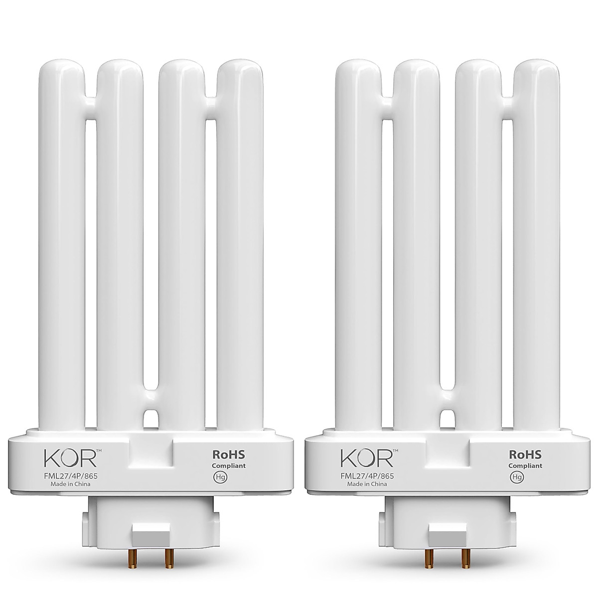 KOR Pack of 2 - FML27-65K Light Bulbs 27 Watt 4 Pin FML Lamp Replacement Bulb 6500K Natural Spectrum Daylight CFL 27W Plugin GX10Q-4 Base