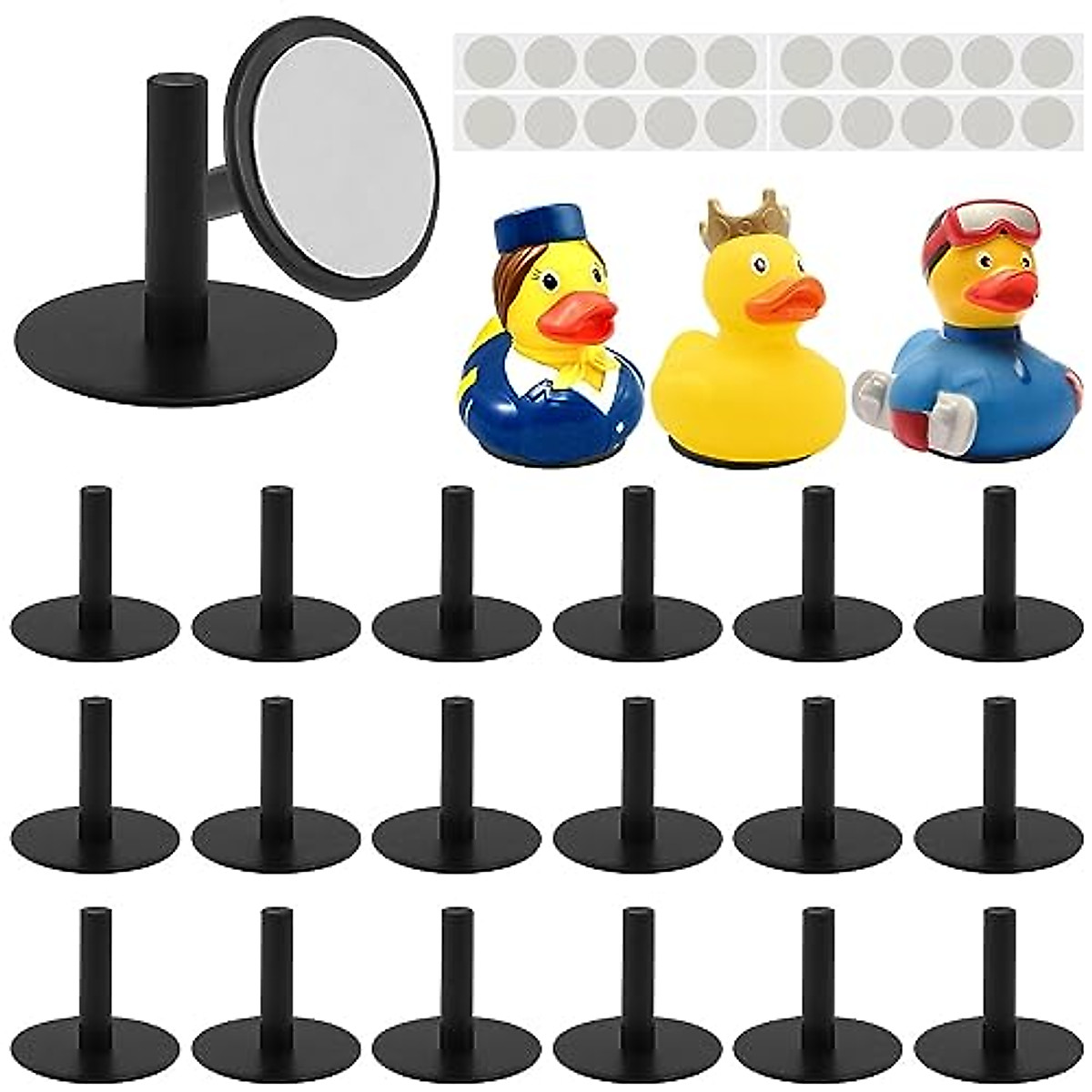 20 Pcs Duck Plug, Self-Adhesive Rubber Duck Mount, Black Rubber Duck Holder with Double-Sided Round Stickers, Rubber Duck Holder for Dashboard Display Duck Lovers (Excluding Rubber Duck)