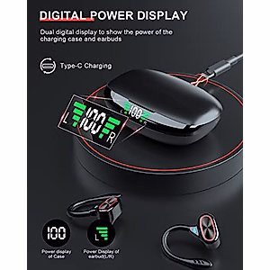 Wireless Earbuds Bluetooth Headphones Touch Control with Charging Case and Earhooks Over Ear IPX7 Waterproof Earphones with Mic,audifonos Bluetooth inalambricos with LED Display Touch Control for Gym