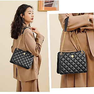 LAORENTOU Cow Leather Small Crossbody Bags for Women Quilted Handbag Purse with Chain Strap Shoulder Purse Clearance
