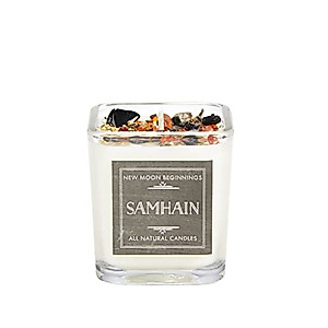 Samhain Halloween Candle by New Moon Beginnings - Fall Scented Pumpkin Candles - Herb & Crystal Candles - Soy Candle - Autumn Fall Candles