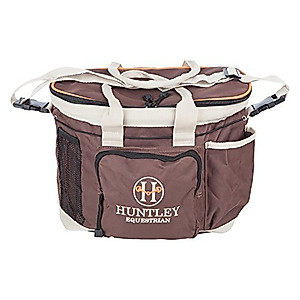 Huntley Equestrian Deluxe Grooming Bag Perfectly Designed Easy Access Multi Pocket Zipper Top Closure Double Handles Shoulder Strap Exterior Pockets - Brown