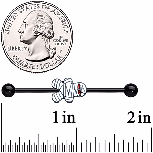 Body Candy Womens 14G Black PVD Steel Helix Cartilage Earring Red Eye Mummy Industrial Barbell 1 1/2"