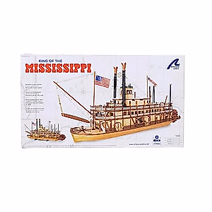Artesanía Latina - Wooden Model Ship Kit - Paddle Steamer King of The Mississippi - Model 20515, Scale 1:80 - Scale Models for Assembling - Intermediate Level