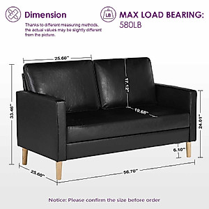 TYBOATLE 57" Sofa Couch, Black Faux Leather Modern Loveseat for Living Room, Tufted Mini Sofa, Comfy Office 2 Seat Love Seats, Small Couches for Small Space