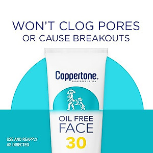 Coppertone Oil Free Sunscreen for Face SPF 30, Face Sunscreen Lotion, Travel Size, 3 Fl Oz Tube