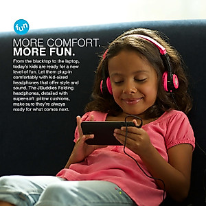 JLab JBuddies Folding Kids Wired Headphones, Toddler Headphones, Noise Isolation, Kids Safe |Volume Limiting Headphones, Headphones for Children Black/Pink