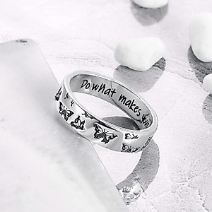 LOVECOM Butterfly Rings, 925 Sterling Silver Various Flying Butterflies Rings for Women Bohemian Delicate Do What Makes Your Soul Shine Letters Ring Cute Insect Wedding Bands Jewelry Gifts for Her