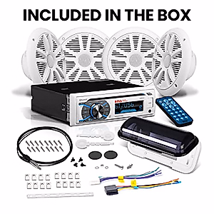 BOSS Audio Systems MCK508WB.64S Marine Boat Stereo Sound System Speaker Package - Single Din Radio Receiver Head Unit, No CD Player, Bluetooth Audio, Two 6.5 Inch Full Range Speakers, Dipole Antenna