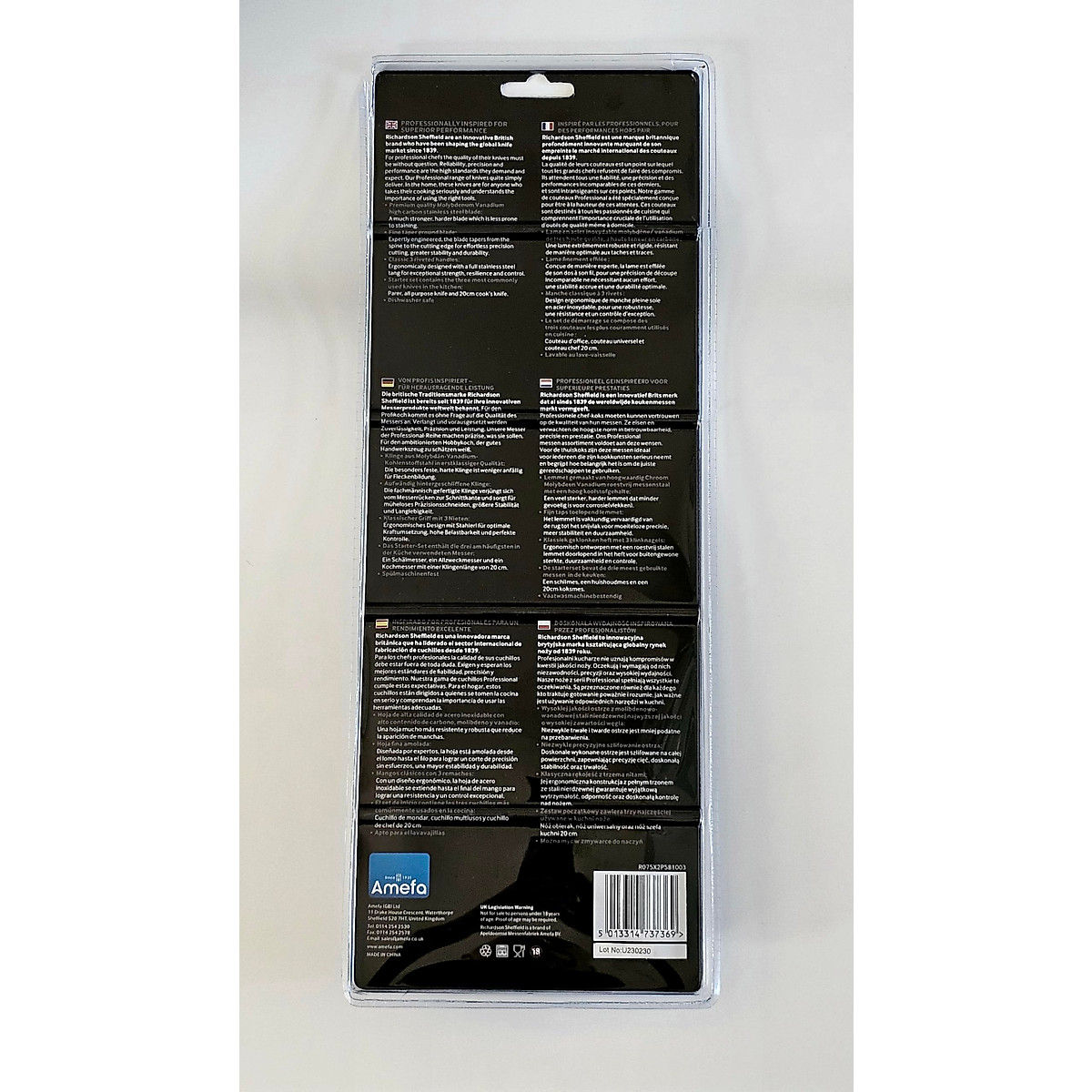 Richardson Sheffield Vulcano Professional Stainless Steel Knife Set, Small, Black, R075X2P580K69