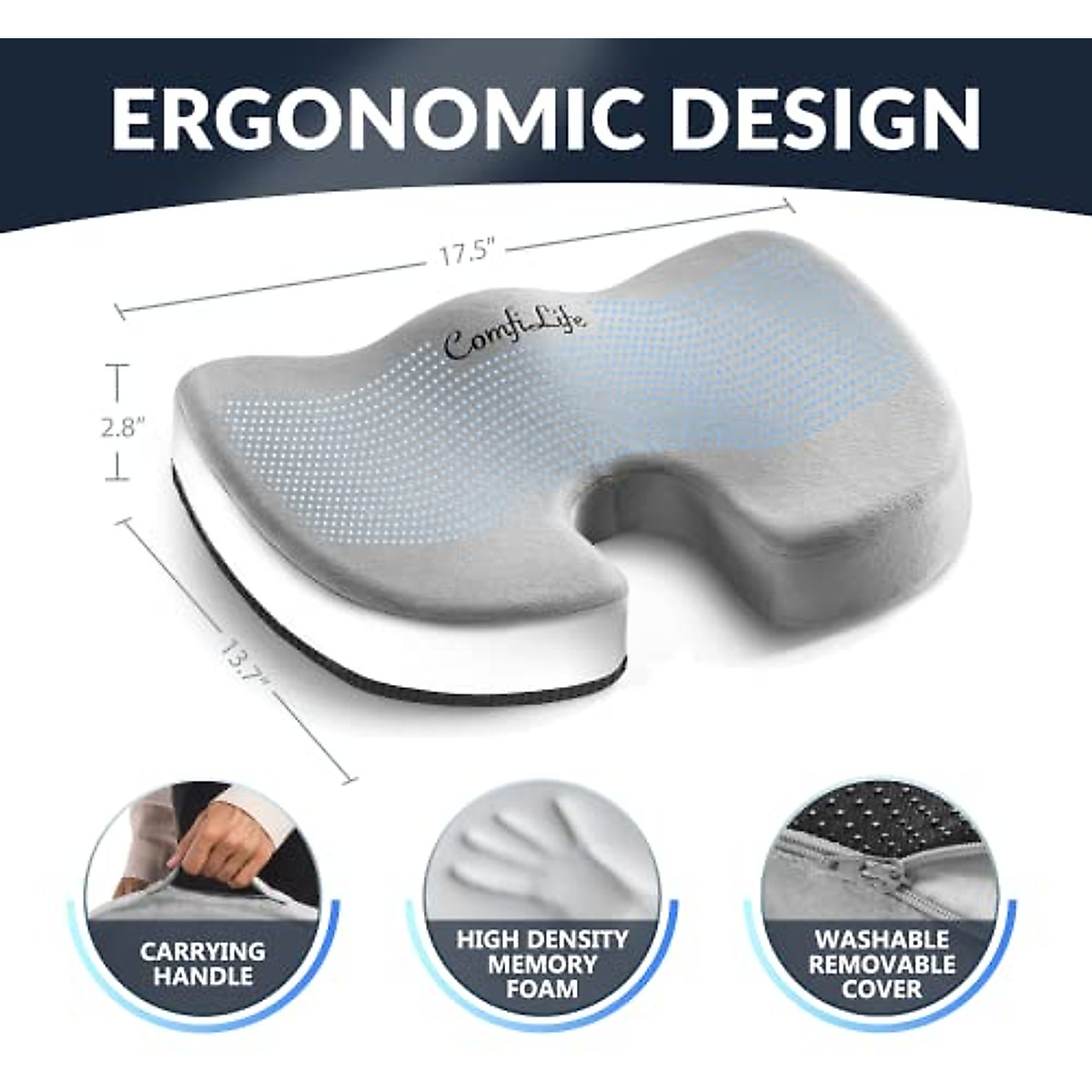 ComfiLife Gel Enhanced Seat Cushion - Non-Slip Orthopedic Gel & Memory Foam Coccyx Cushion for Tailbone Pain - Office Chair Car Seat Cushion - Sciatica & Back Pain Relief