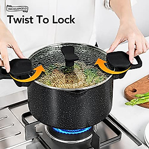 MICHELANGELO Stock Pot with Lid 6 Quart Cooking Pot Nonstick Soup Pot with Twist and Lock Handles, Aluminum Pasta Pot with Granite Coating, Induction Compatible