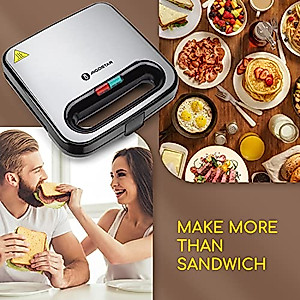 Aigostar Sandwich Maker, Non-Stick Panini Press Sandwich Maker Breakfast Grilled Cheese Maker, Stainless Steel Tostadora de Pan