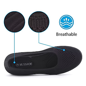MUSSHOE Walking Shoes Women Breathe Mesh Slip On Sneakers Women Comfortable Lightweight, Black 11