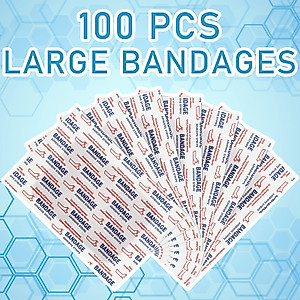 Marsui Large Bandages 3 x 4 Inch Wound Care Flexible Adhesive Bandages Latex Free Fabric Bandages for Care and Protect Wounds Large Size for First Aid Wound Care Assorted Bandages (100 Pcs)