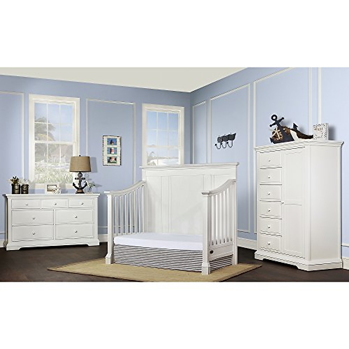 Evolur Parker 5 in 1 Convertible Crib, Winter White