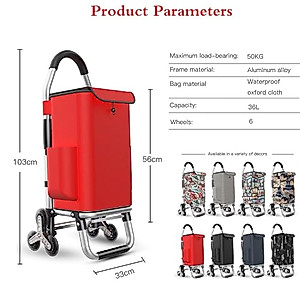 PIPRE Portable Shopping cart Bigger carts with 3 Wheels Foldable, Red Shopping Grocery Foldable Cart
