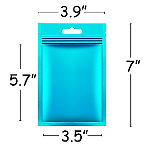 100 Pcs Blue Resealable Smell Proof Ziplock Storage Bags, Foil Pouch for Food Storage (3.9 x 7 inch/ 10 x 18 cm)