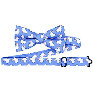 OCIA Cute Pattern Pre-tied Bow Tie Adjustable Bowties for Adult & Children White Blue (Rabbits)
