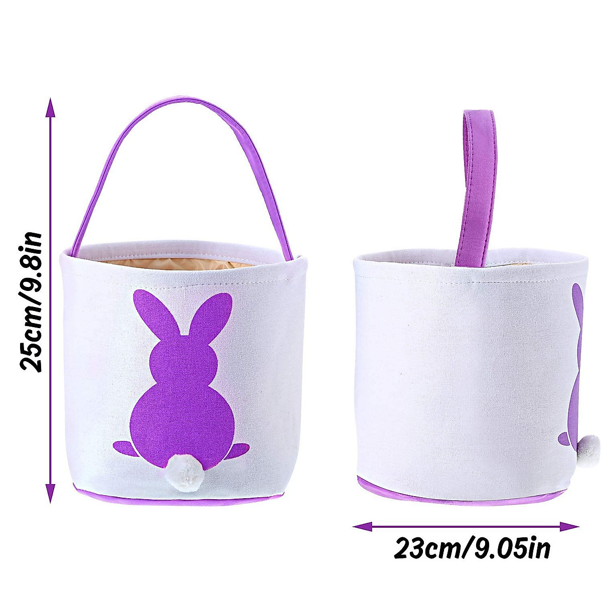Blulu 4 Pieces Easter Bunny Basket Bags Canvas Gift Basket with Fluffy Tail for Kids Party Decoration and Daily Use