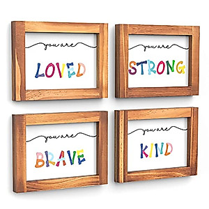 Kids Playroom Decor, UBTKEY Playroom Wall Decor Kids Room Wall Decor, Set of 4 Pieces Colorful Inspirational Quotes Framed Wooden Sign for Boys Girls Nursery Bedroom Bathroom Classroom, 8 x 6 inch
