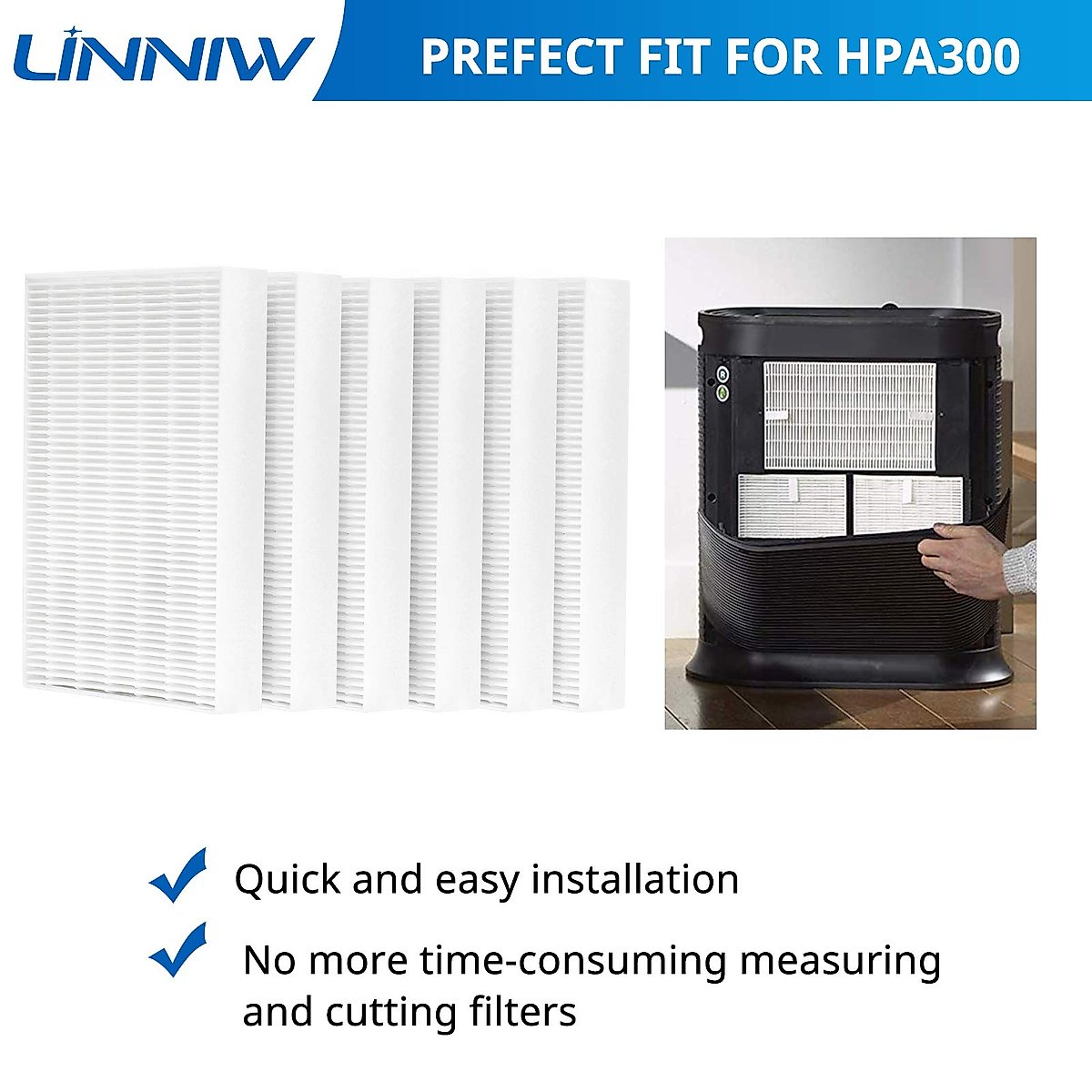 HPA300 HEPA Filter R for Honeywell Air Purifier Filter Replacement HPA200, HPA100, HPA090, HPA5300 Series Models, Fits for Honeywell Filter R, Replaces No. HRF-R1 HRF-R2 HRF-R3, 6 Pack