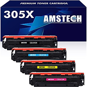 Amstech 305X 305A Toner Cartridge 4 Pack Replacement for HP 305X 305A CE410X CE411A CE412A CE413A for HP Laserjet Pro 400 Color MFP M451nw M451dn M475dn M475dw Pro 300 Color MFP M375nw Printer