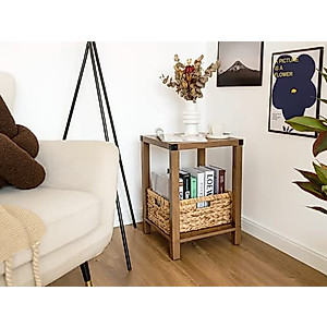 StorageWorks Large Rectangular Wicker Basket, Water Hyacinth Storage Basket with Built-in Handles, 1 Pack