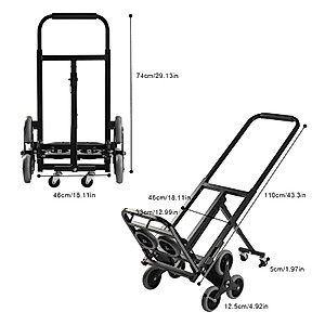 MSAIERPLR Stair Climbing Cart Heavy Duty Stair Climbing Cart Heavy Duty Folding Hand Truck Dolly Cart with Telescoping Handle Grocery Cart Steel Foldable Cart with Wheels 440LBS Capacity Black